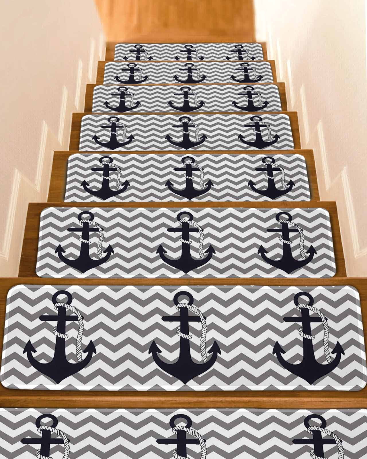 Grey Zigzag Stair Treads for Wooden Steps Indoor Runner Rug Carpet ...