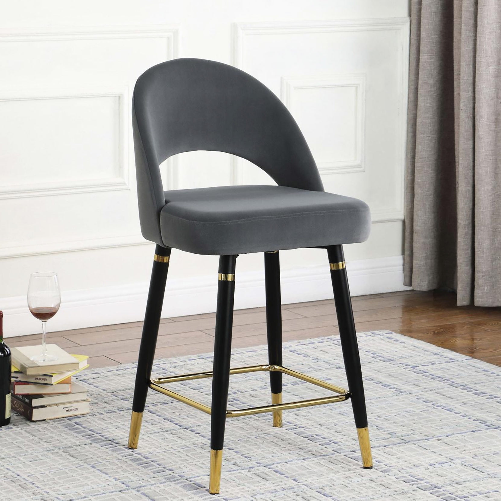 Grey and Black Open Back Counter Height Stools (Set of 2) | Long ...