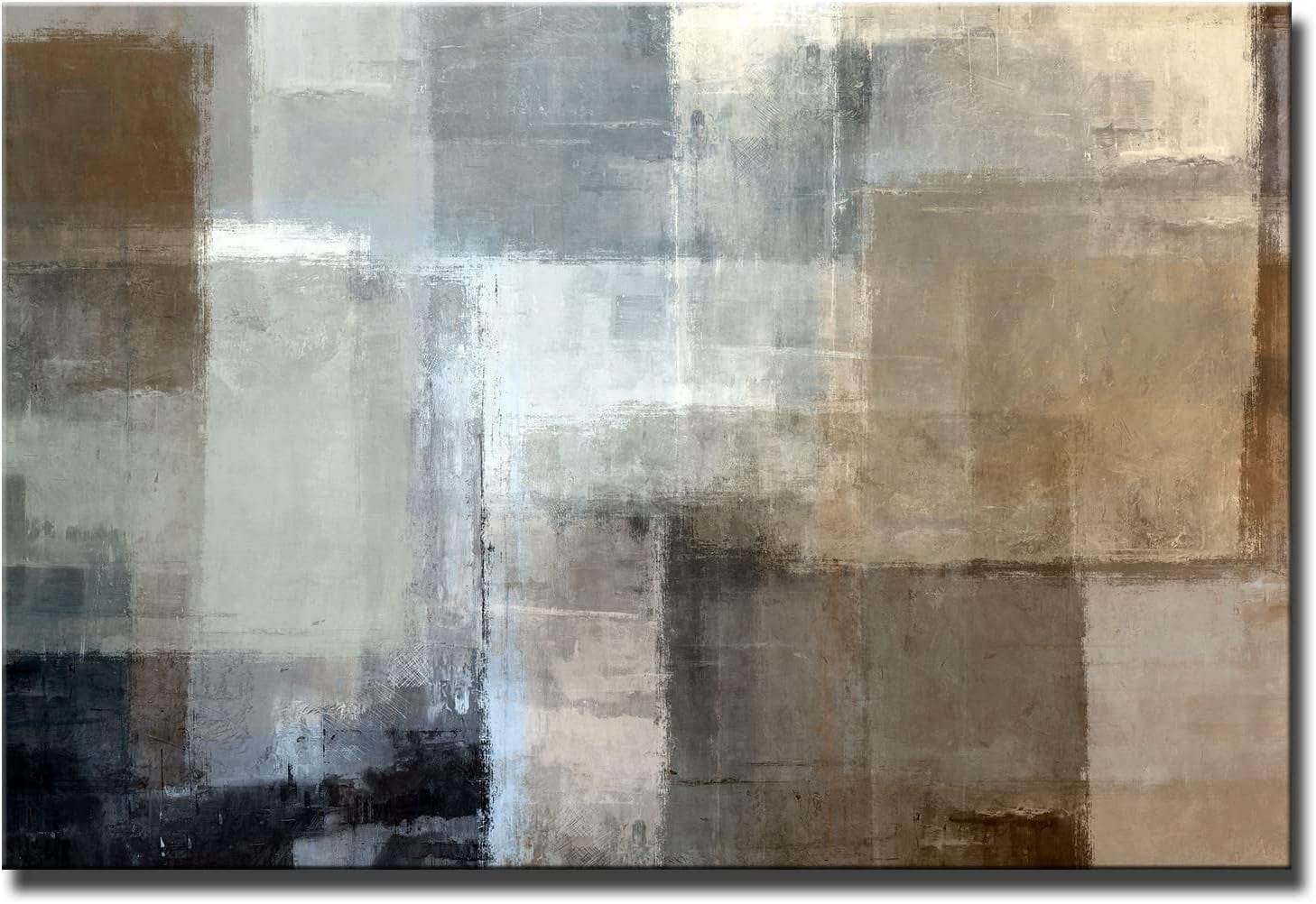 Grey and Brown Abstract Canvas Painting Modern Print Poster for Living ...