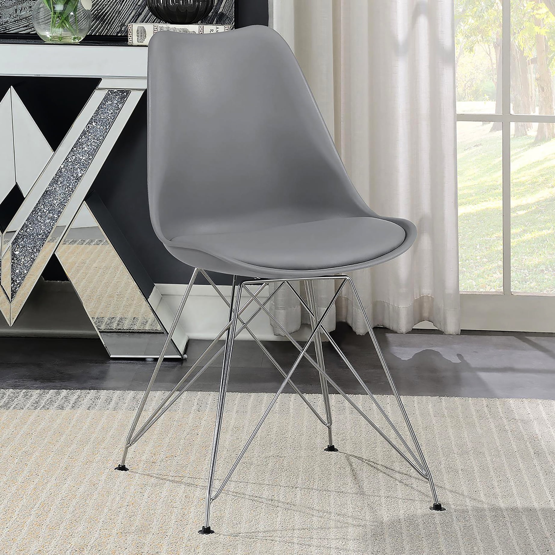Grey and Chrome Side Chairs Set of 2 - Sleek Metal Base for Avant ...