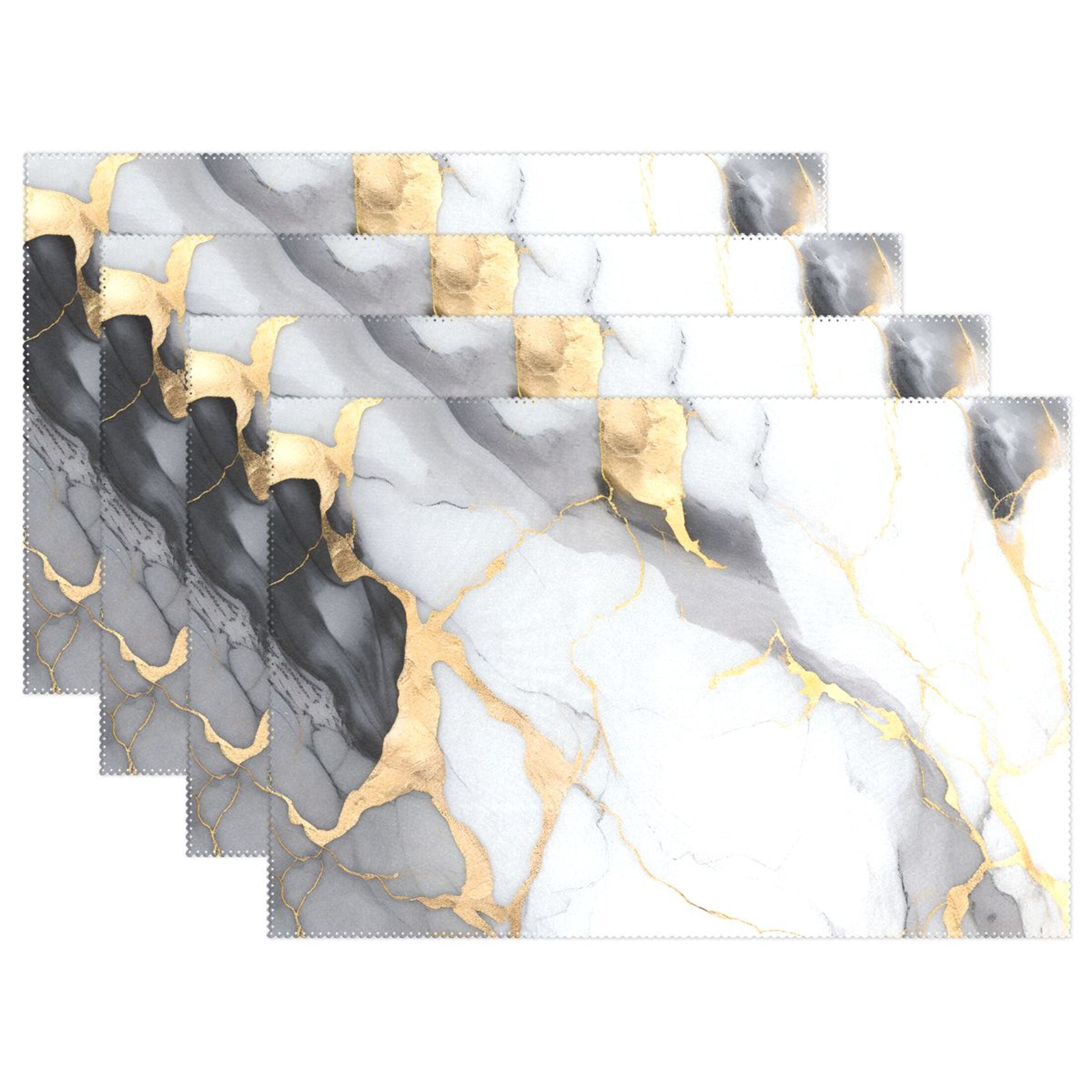 Grey and Gold Marble 4 PCs Placemats Set Linen Non-Slip Table Mat ...