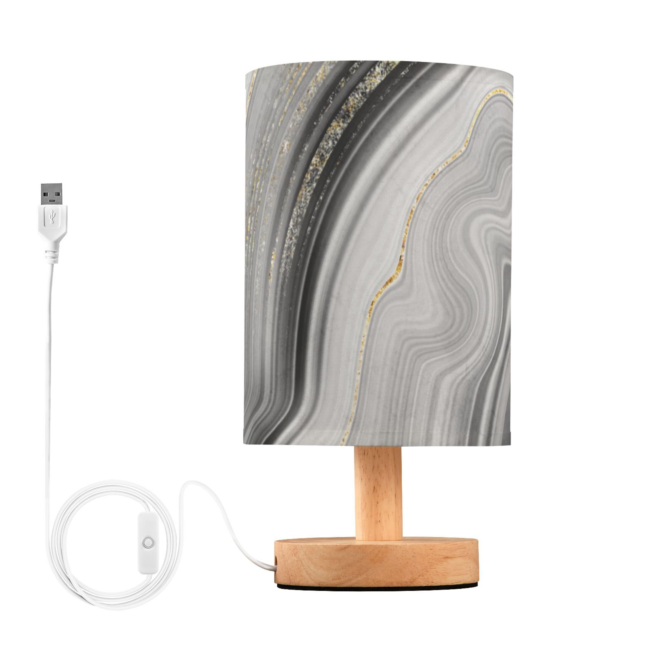 Grey and Gold Marble Bedside Table Lamp LED Warm Lights with USB ...