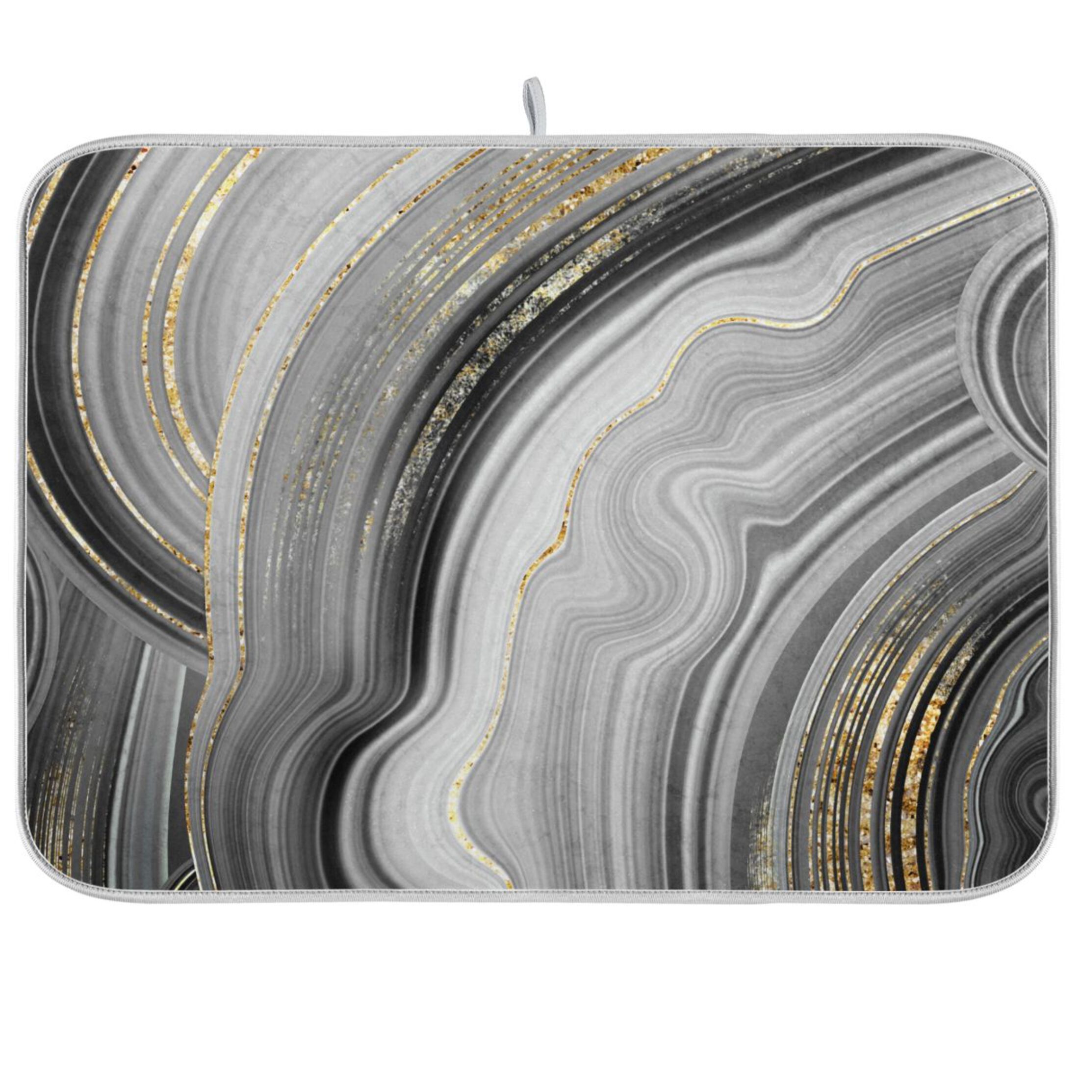 Grey and Gold Marble Dish Drying Mat Microfiber Kitchen Mats Large ...