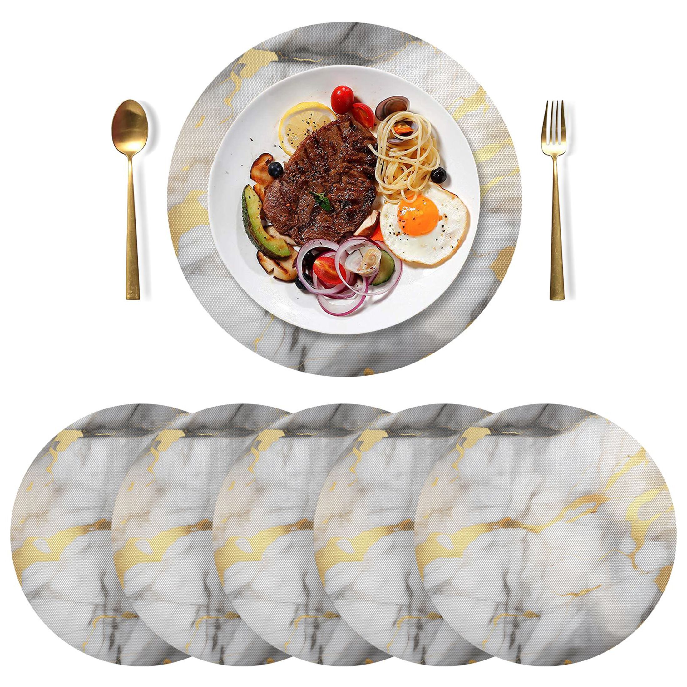 Grey and Gold Marble Round Plate Mats Non-Slip Place Mat Washable PVC ...