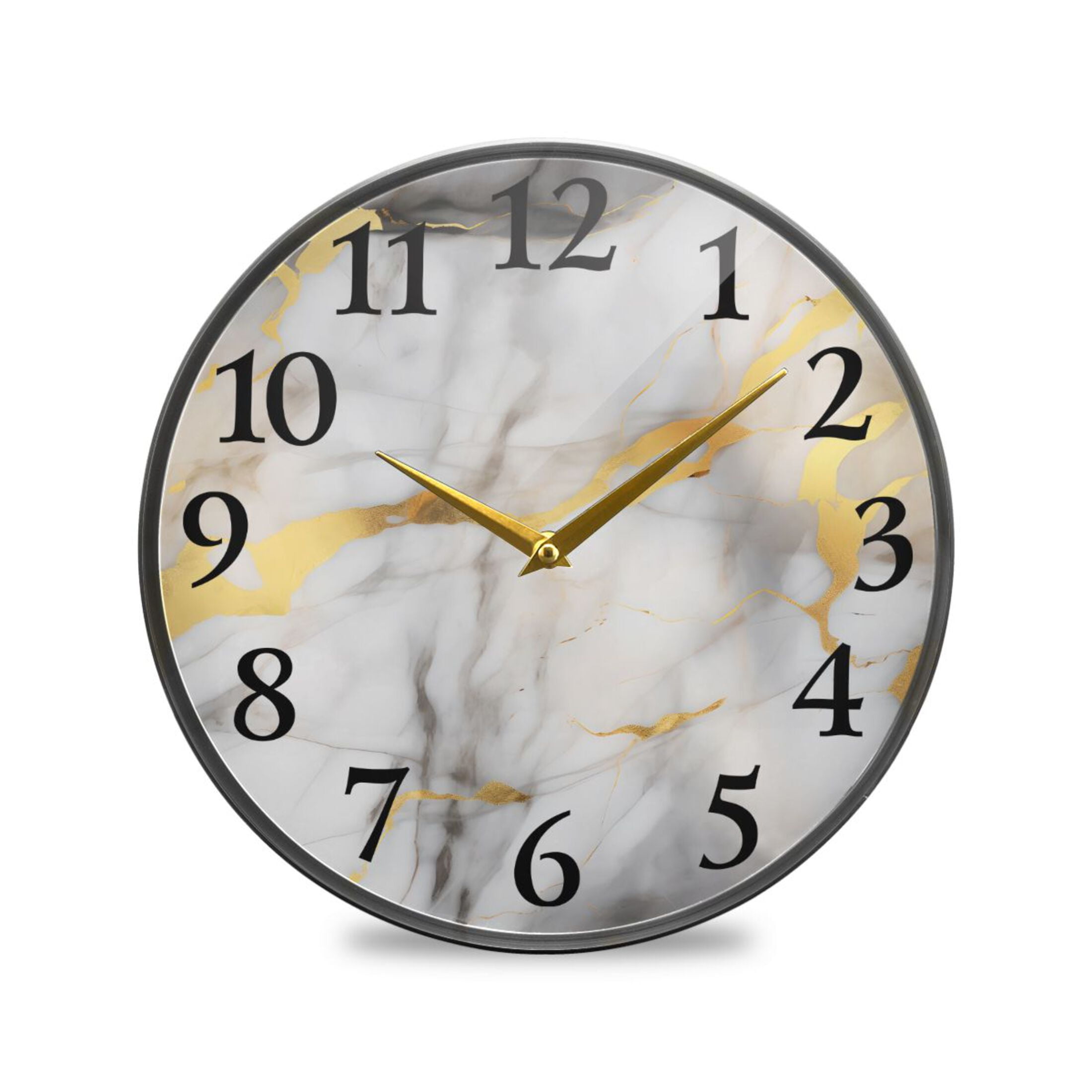 Grey and Gold Marble Wall Clocks Battery Operated 9.5 Inch Round Clock ...