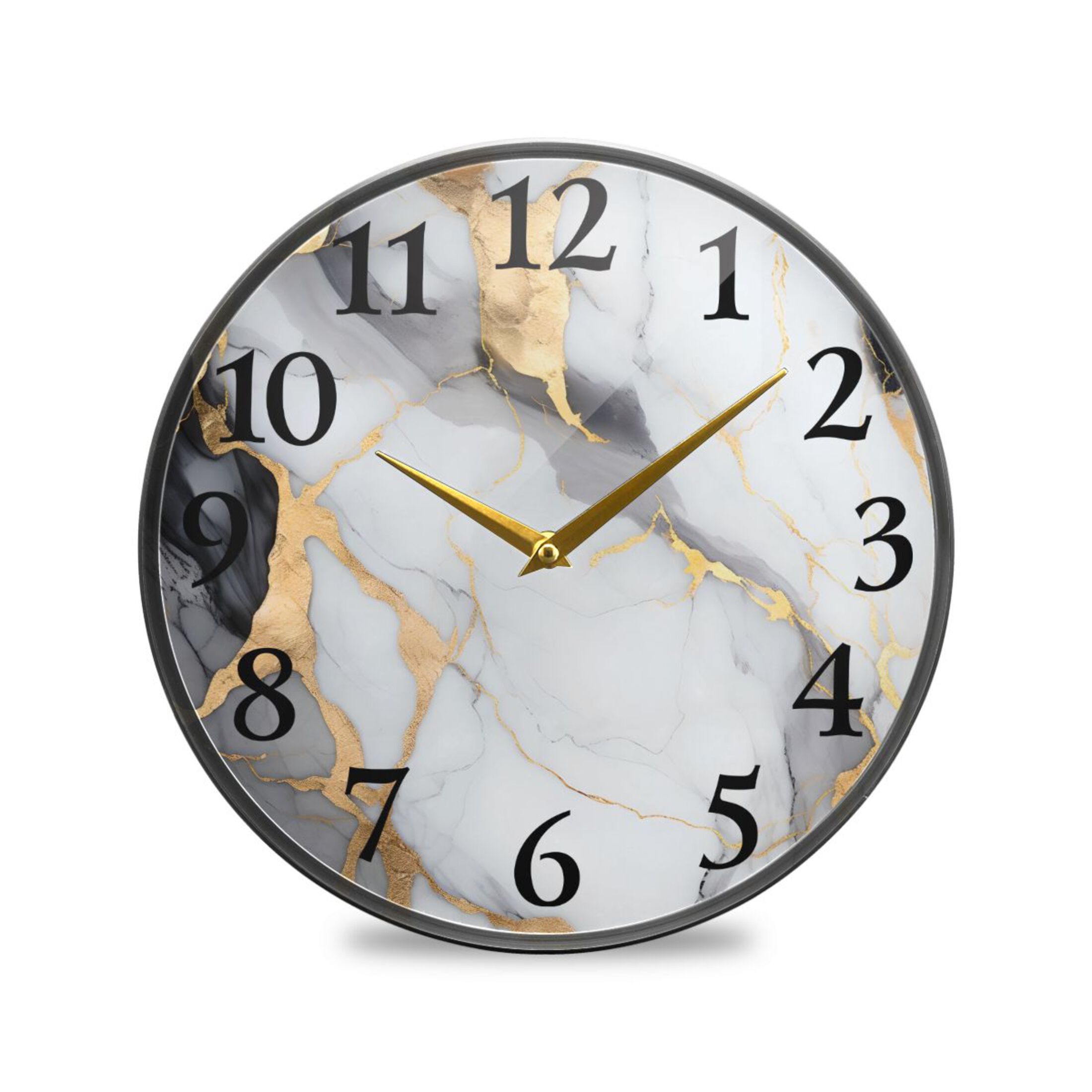 Grey and Gold Marble Wall Clocks Battery Operated 9.5 Inch Round Clock ...