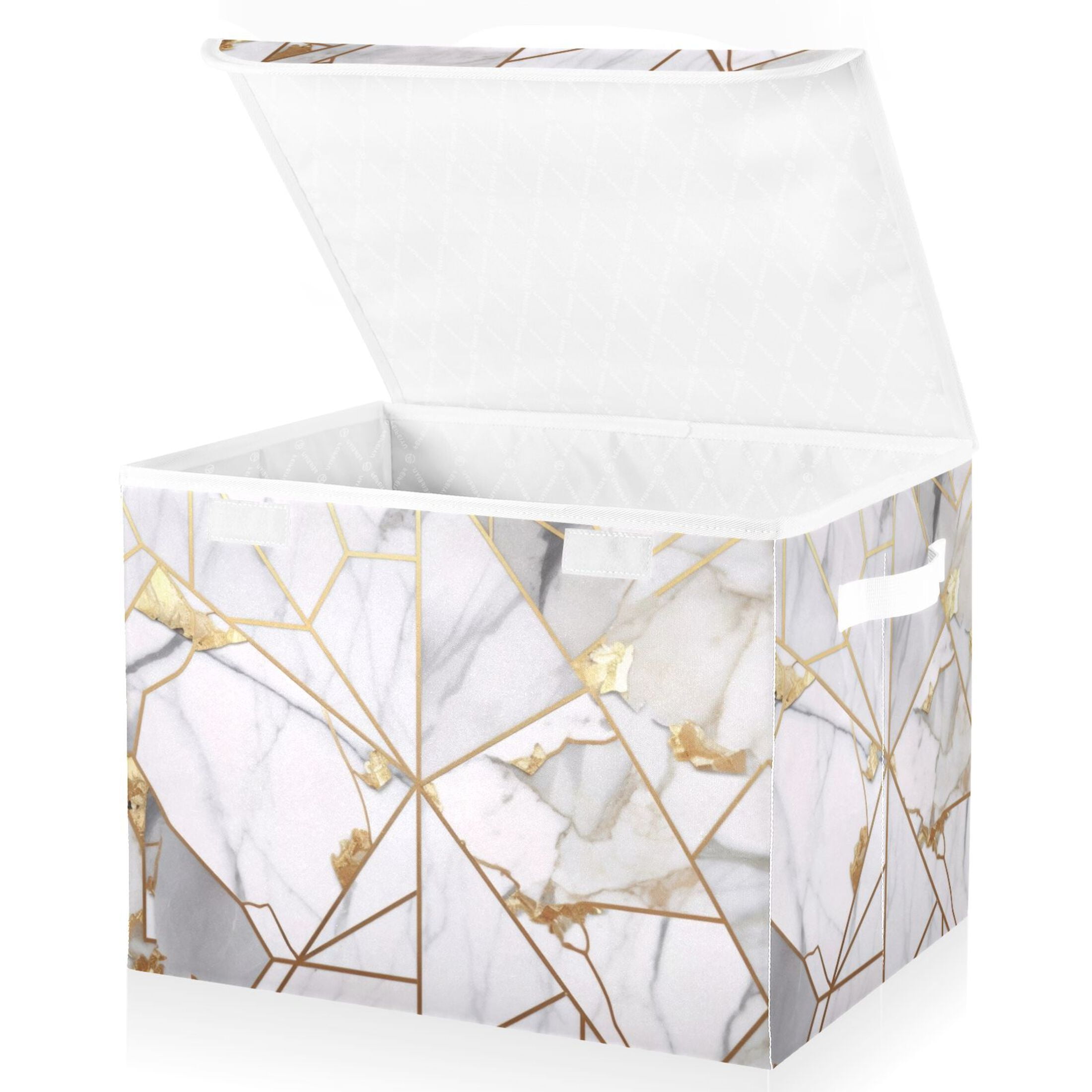 Grey and Golden Marble Large Lidded Bin Foldable Storage Baskets Boxes ...