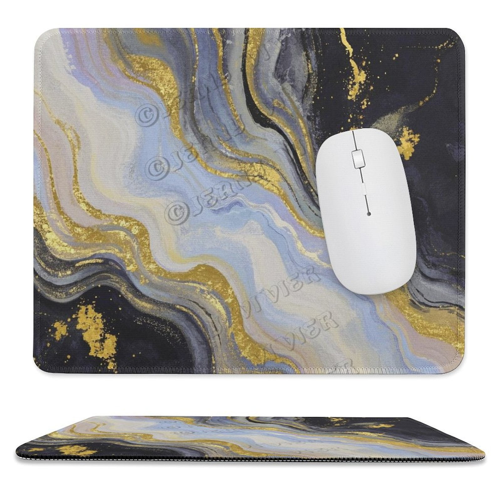 Grey and Golden Marble Mouse Pad, 10" x 12", Non-Slip Base, Stitched ...