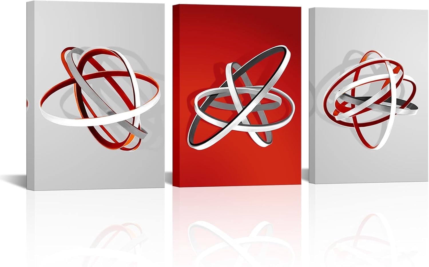 Grey and Red Wall Art 3 Panels Abstract Geometric Circle Canvas ...