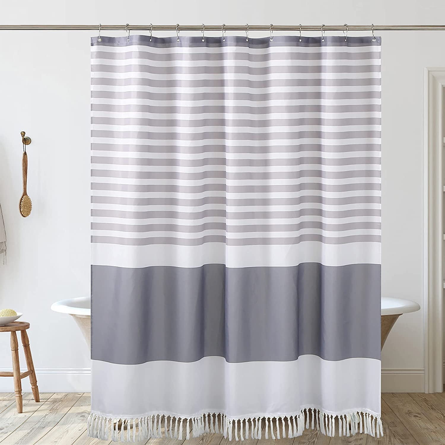 Grey and White Shower Curtain,Turkish Stripe Bathroom Shower Curtains ...