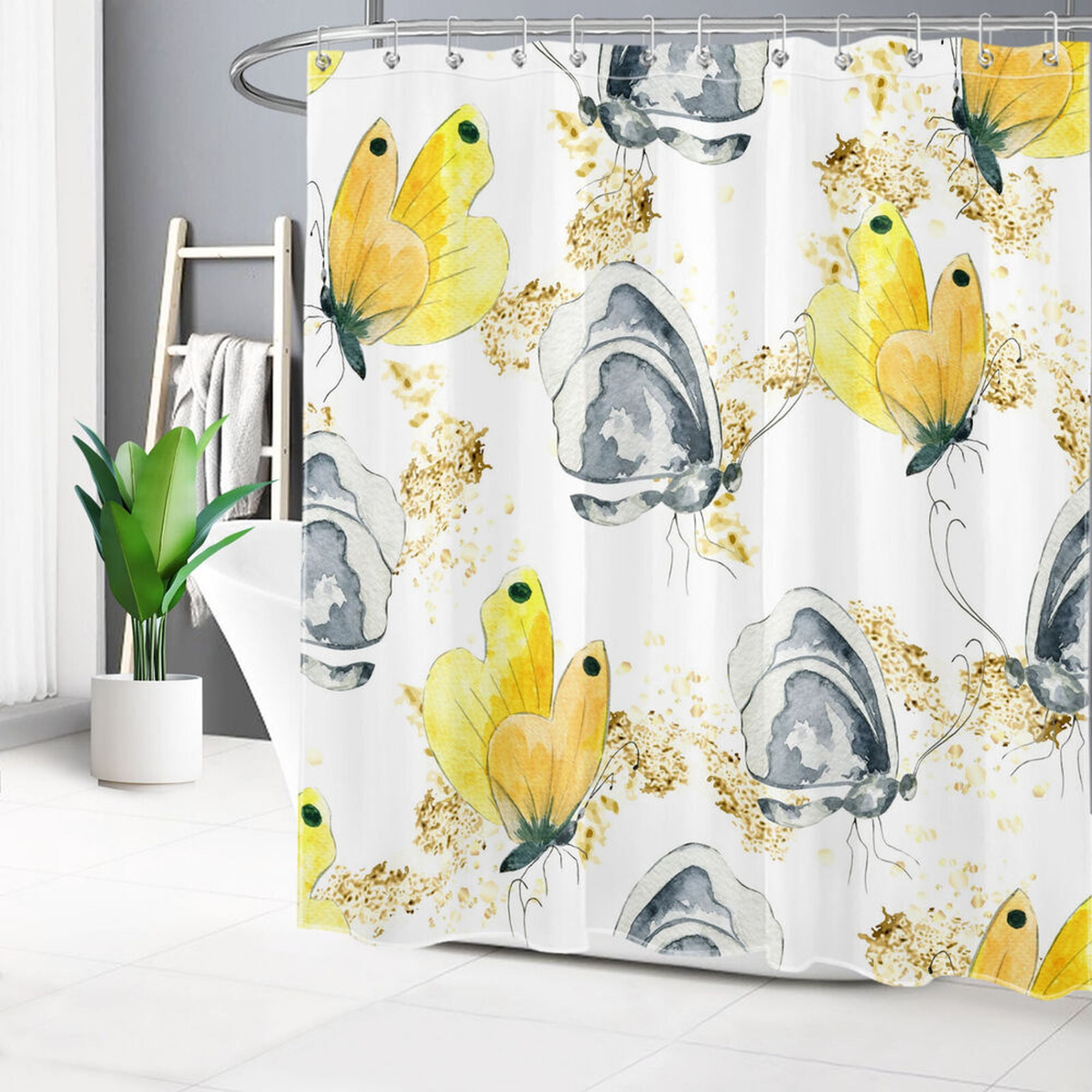 Grey and Yellow Butterfly Shower Curtain: Rustic Modern Charm for Your ...