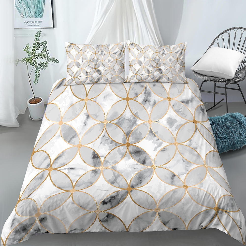 Grey and Yellow Duvet Cover Set Geometric Vintage 60s Home Pattern ...