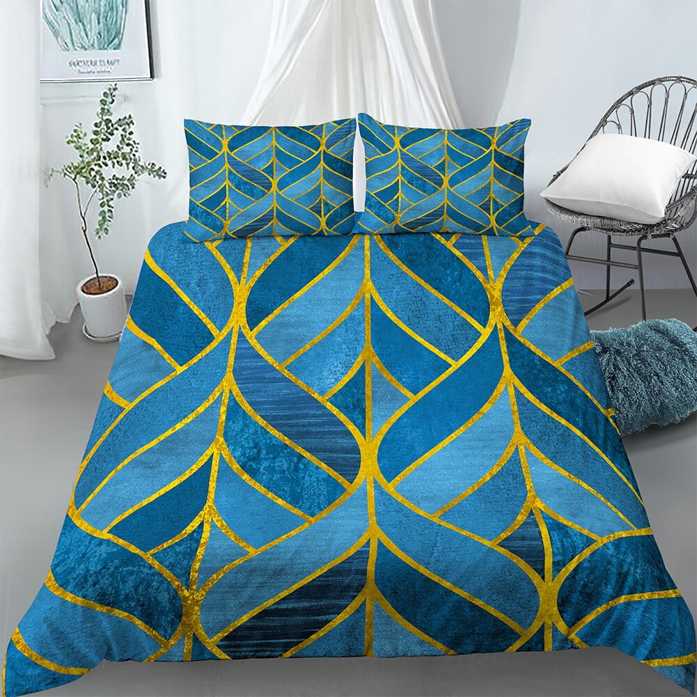 Grey and Yellow Duvet Cover Set Geometric Vintage 60s Home Pattern ...