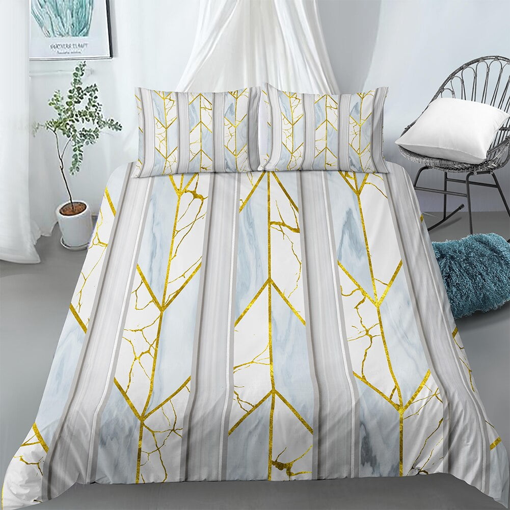 Grey and Yellow Duvet Cover Set Geometric Vintage 60s Home Pattern ...