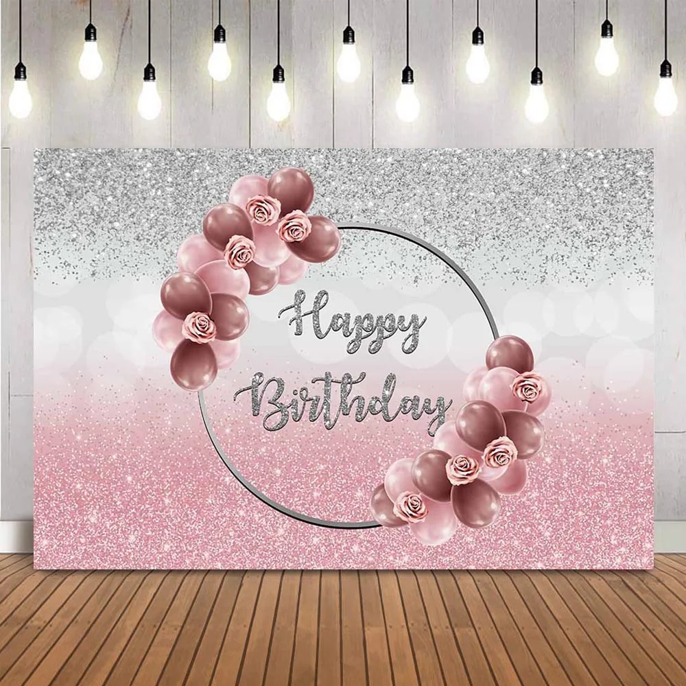 Grey and blue glitter birthday backdrop sweet 16th girls theme happy ...