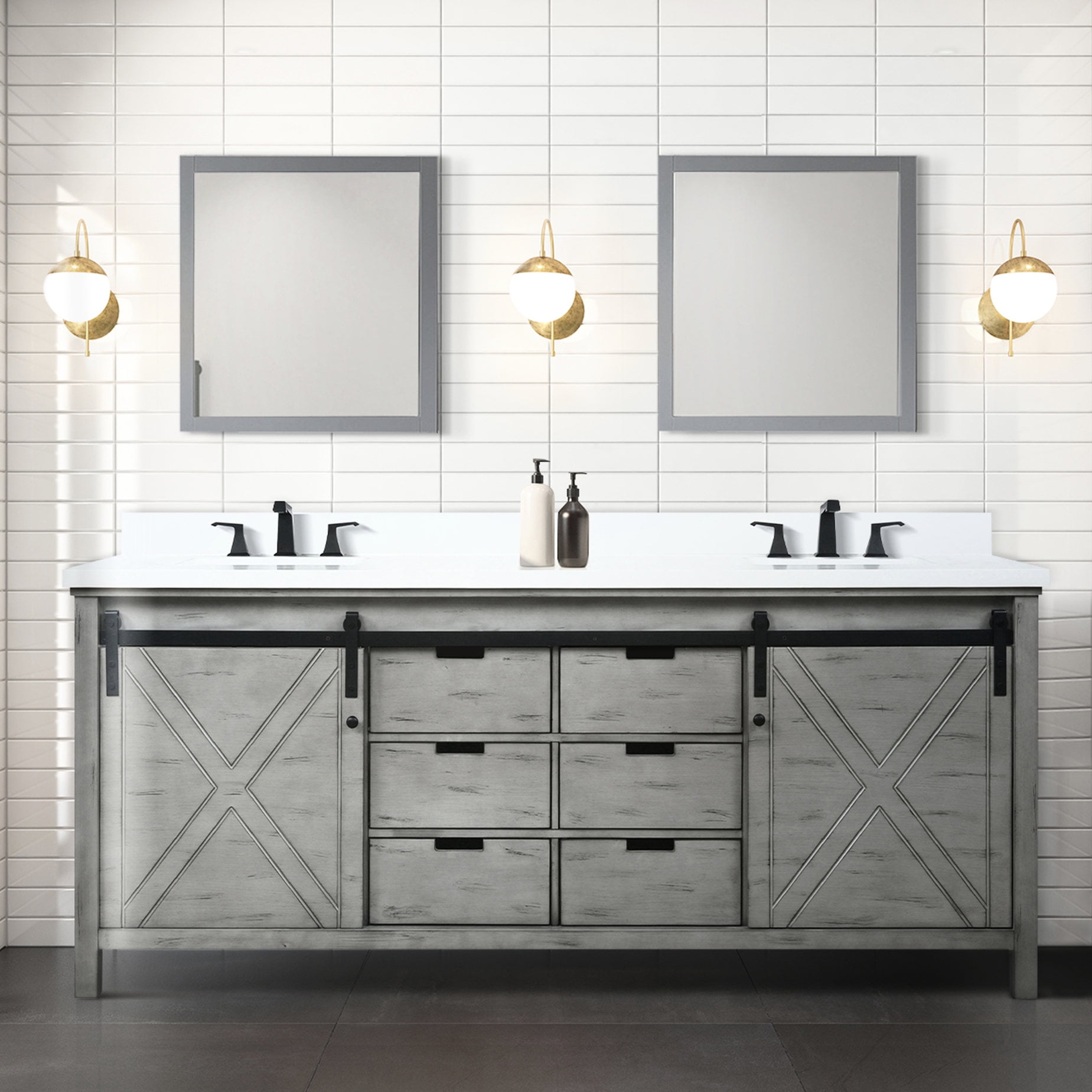 Grey ash main color | Double vanity with two interior cabinets for ...