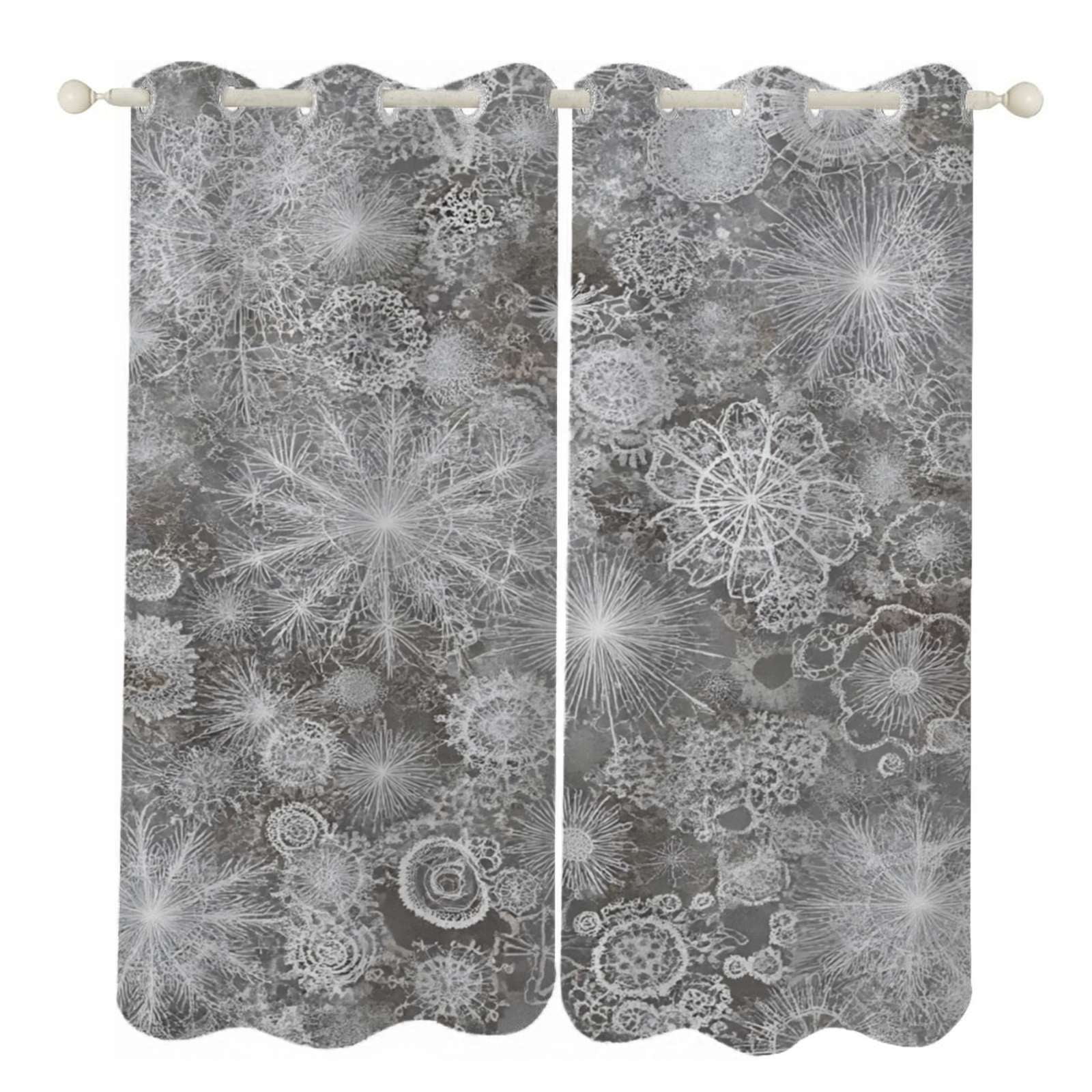 Grey background white floral pattern Sunshade Curtains Home Bedroom ...