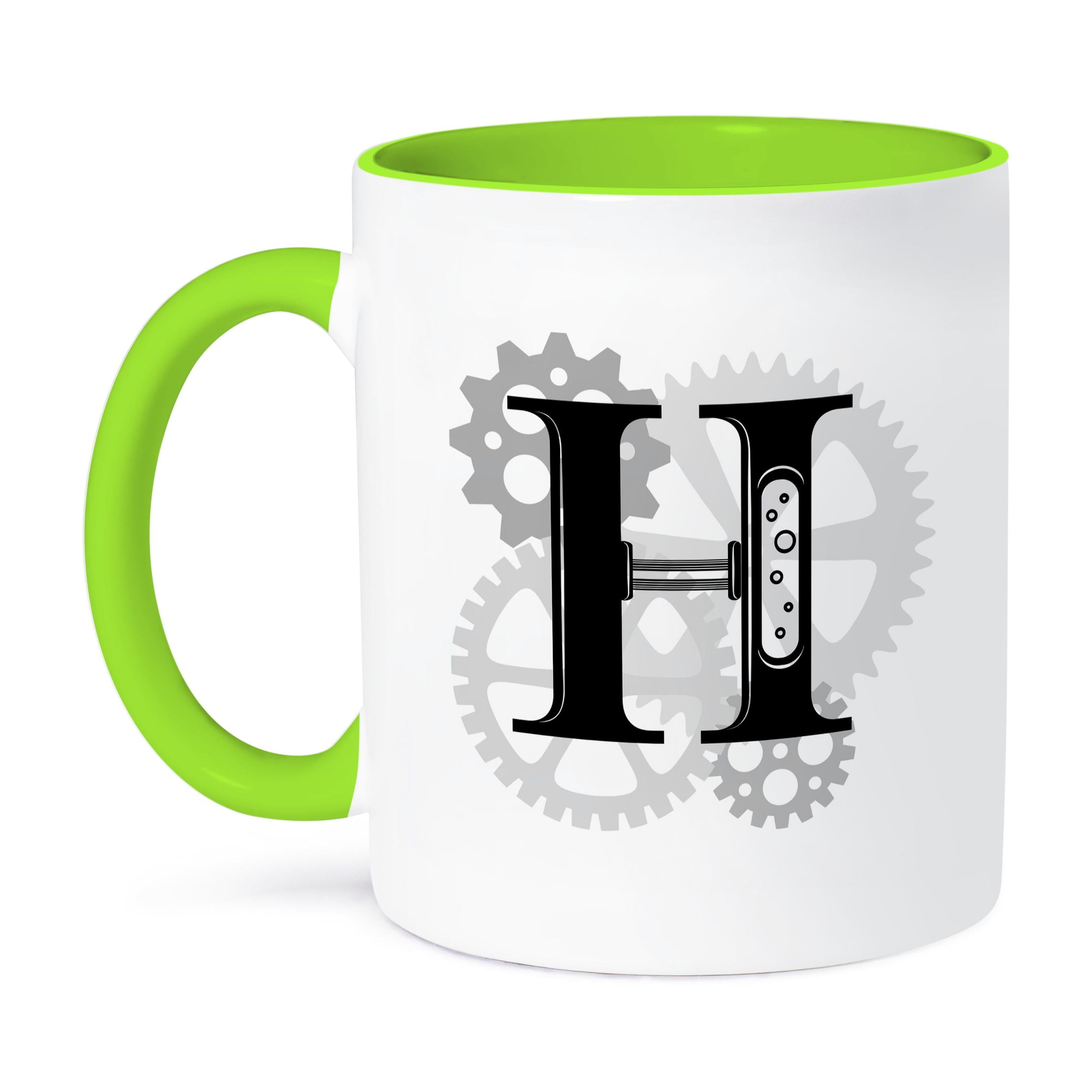 3dRose, Grey cogs, gears. Mechanics, machinery. Handsome black letter H ...