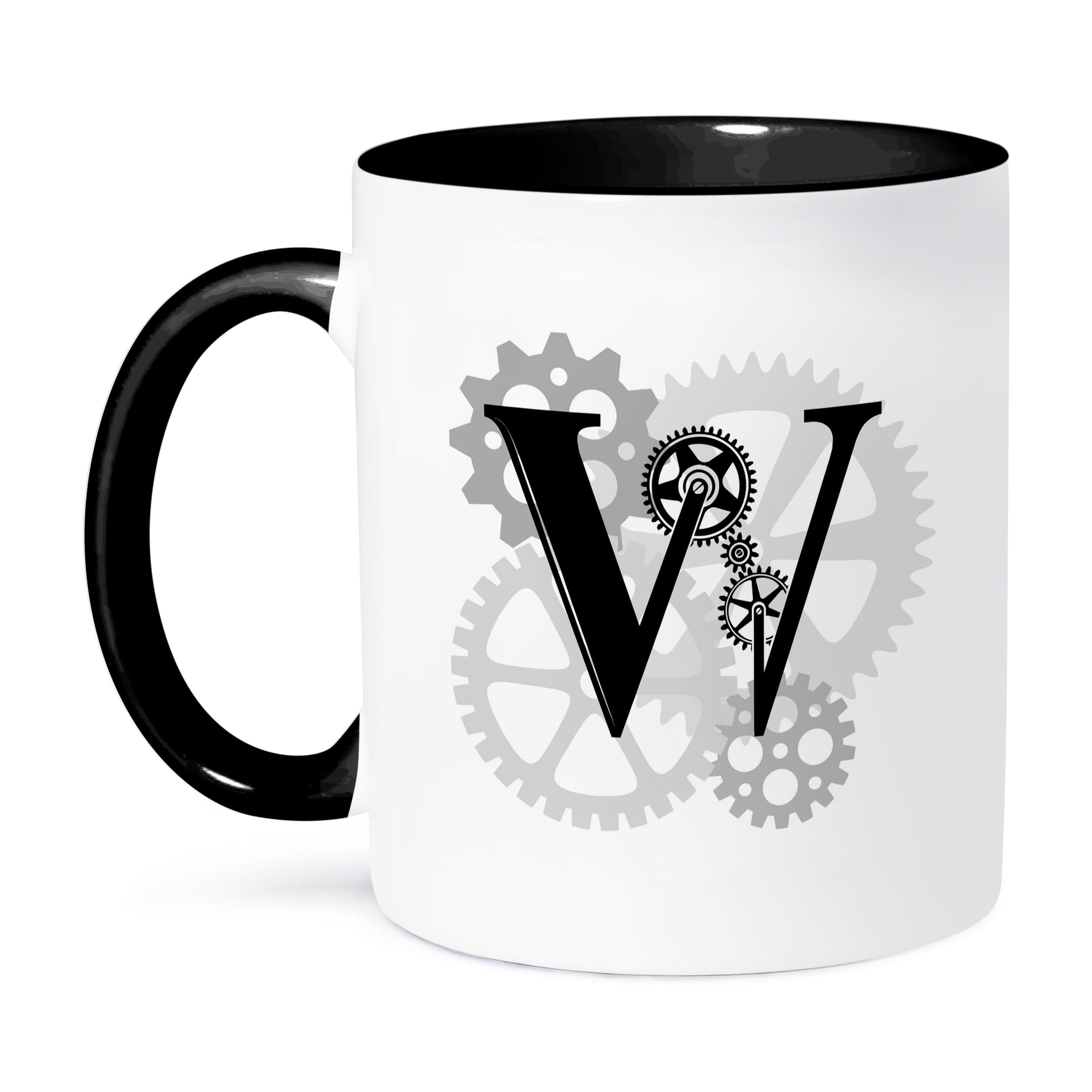 3dRose, Grey cogs, gears. Mechanics, machinery. Stylish black letter W ...