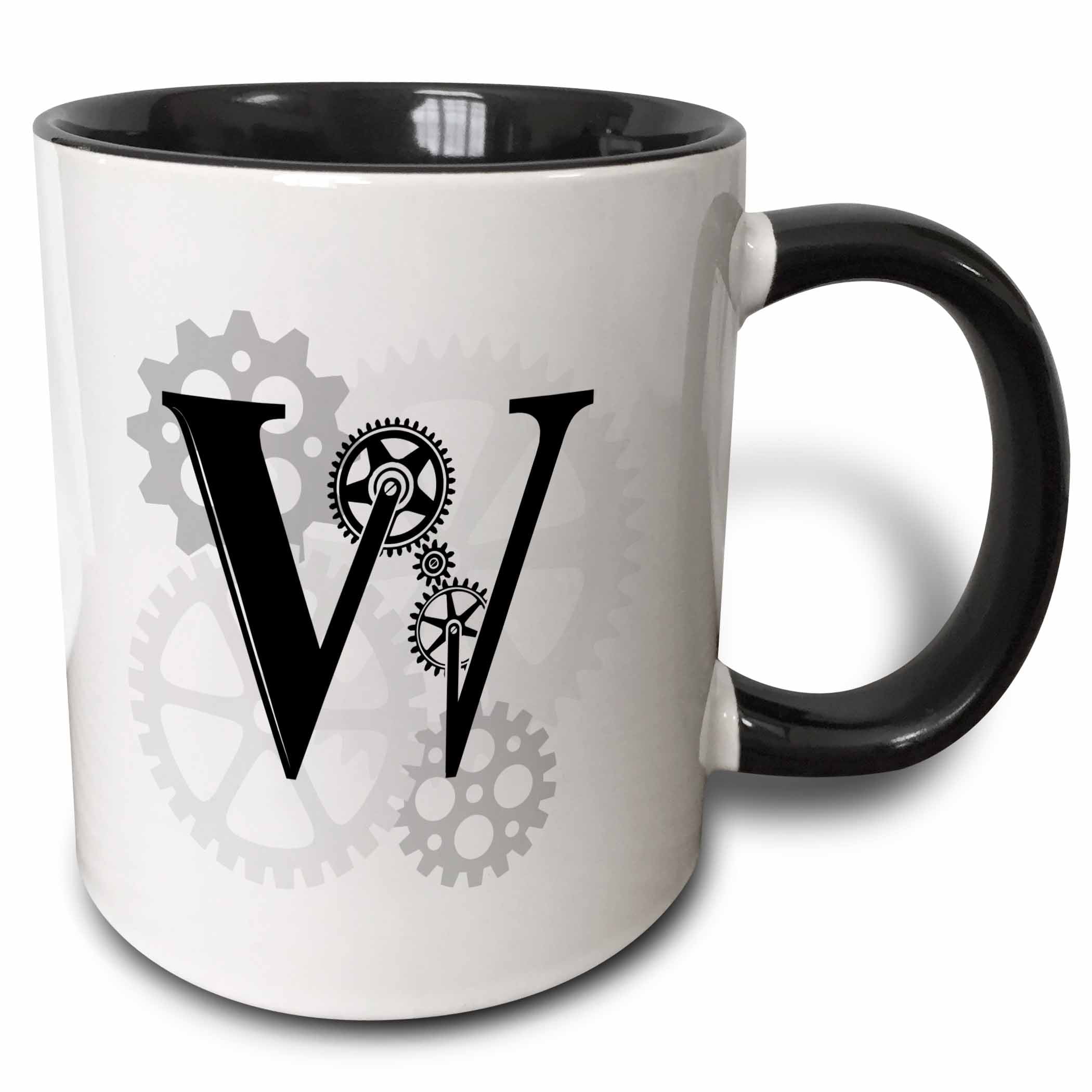Grey cogs, gears. Mechanics, machinery. Stylish black letter W 11oz Two ...