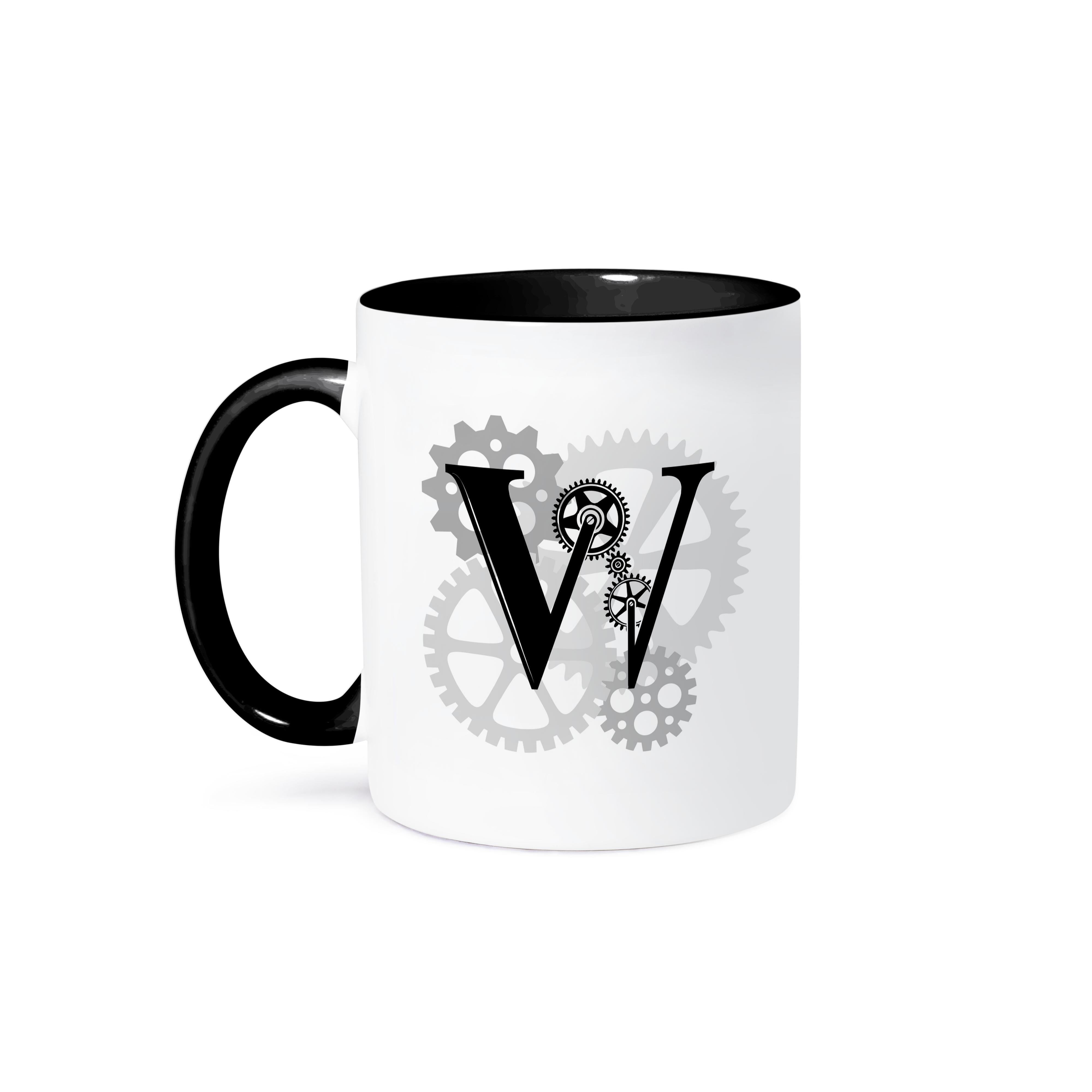 3dRose, Grey cogs, gears. Mechanics, machinery. Stylish black letter W ...