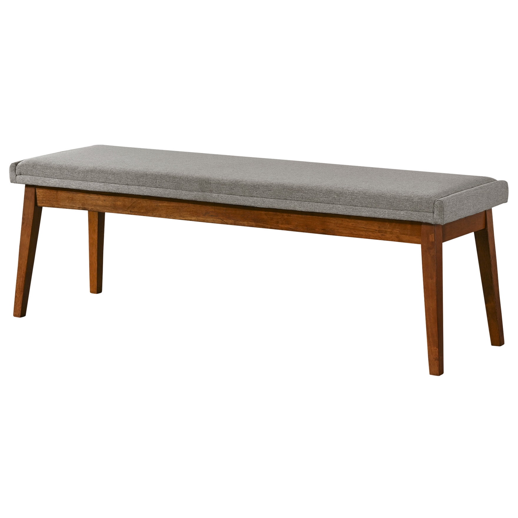 Grey fabric mid-century bench with removable solid wood legs for quick ...
