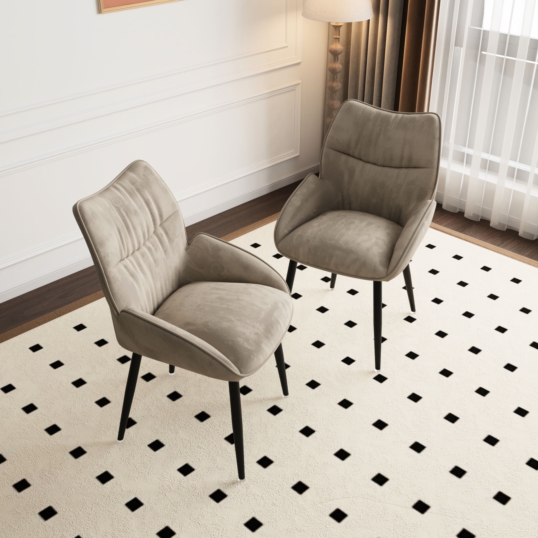 Grey velvet dining chair set with sturdy solid wood frame for stable ...