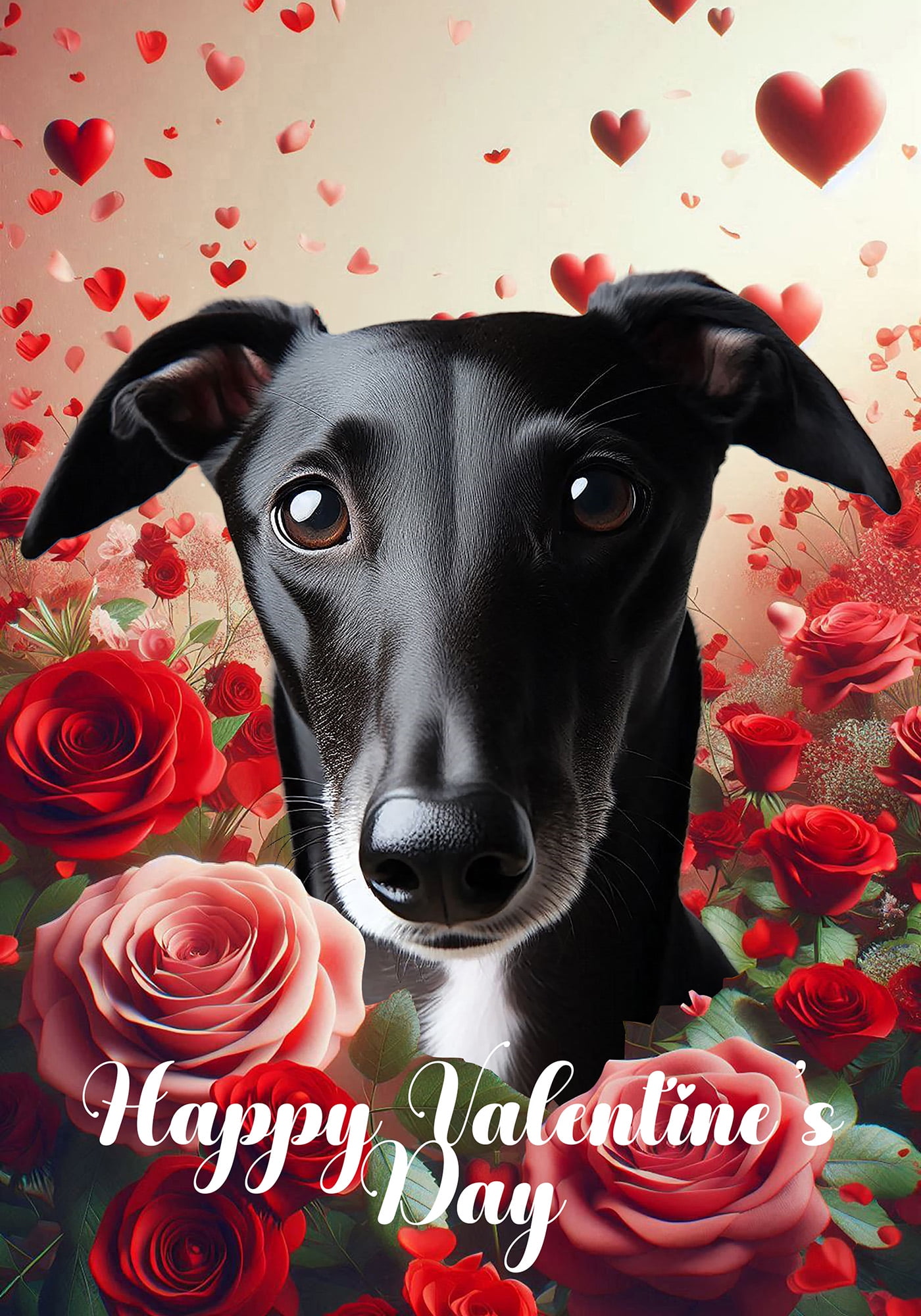 Greyhound Black - Best of Breed Valentines Day Outdoor House Flag 28" x ...