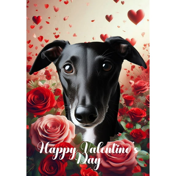 Greyhound Black - Best of Breed Valentines Day Outdoor House Flag 28" x ...