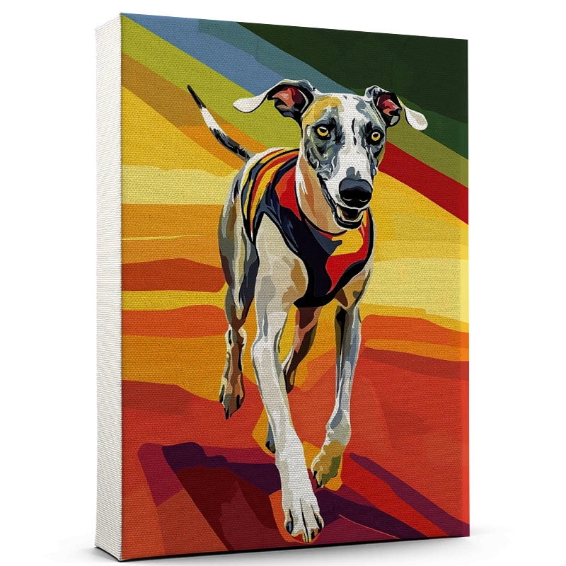 Greyhound Dog Playing Running Stretched Canvas Size 8x12 – Vintage ...