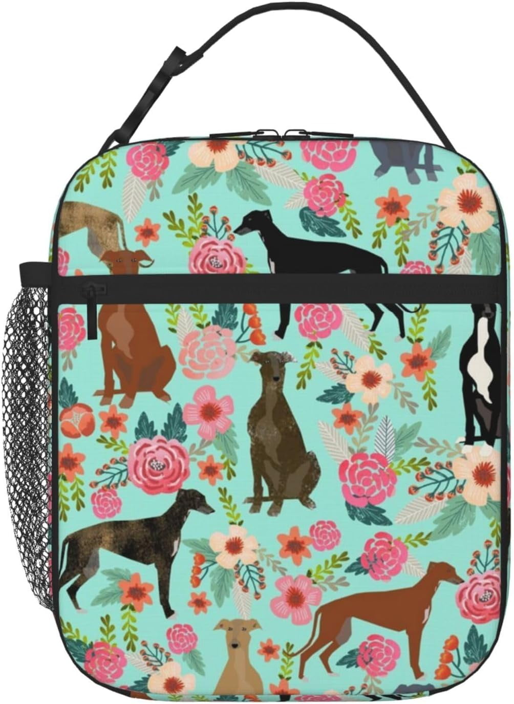 Greyhound Floral Cute Dog Mint Vintage Lunch Box Insulated Lunch Cooler ...
