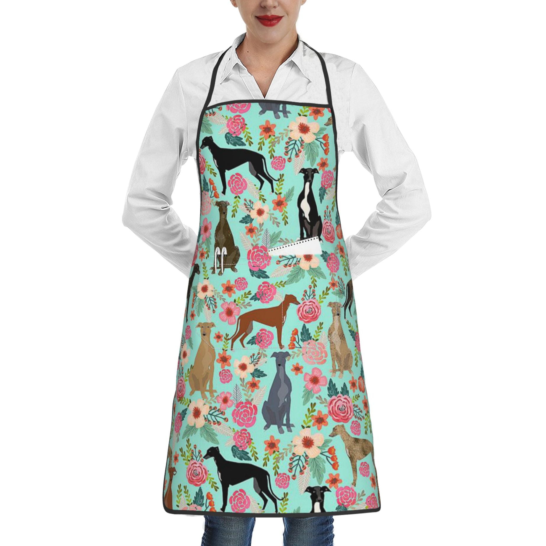 Greyhound Floral Cute Dog Women'S And Men'S Kitchen Waterproof Apron ...