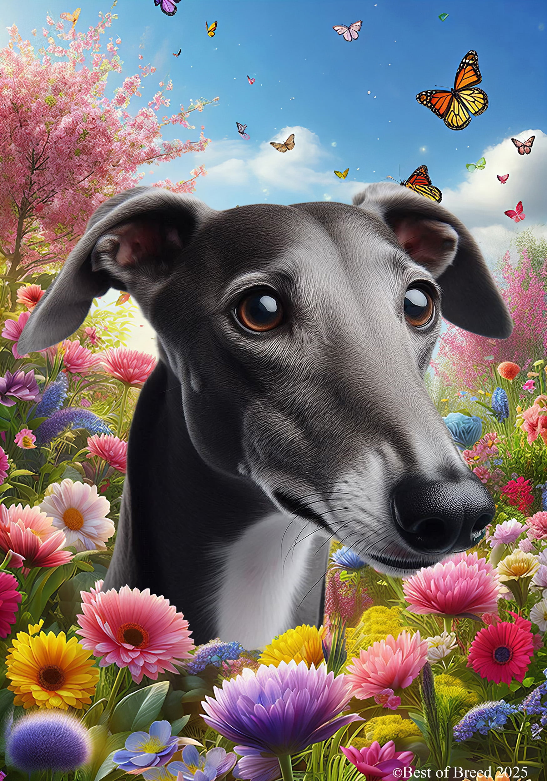 Greyhound Grey - Best of Breed Spring Butterfly Outdoor House Flag 28 ...