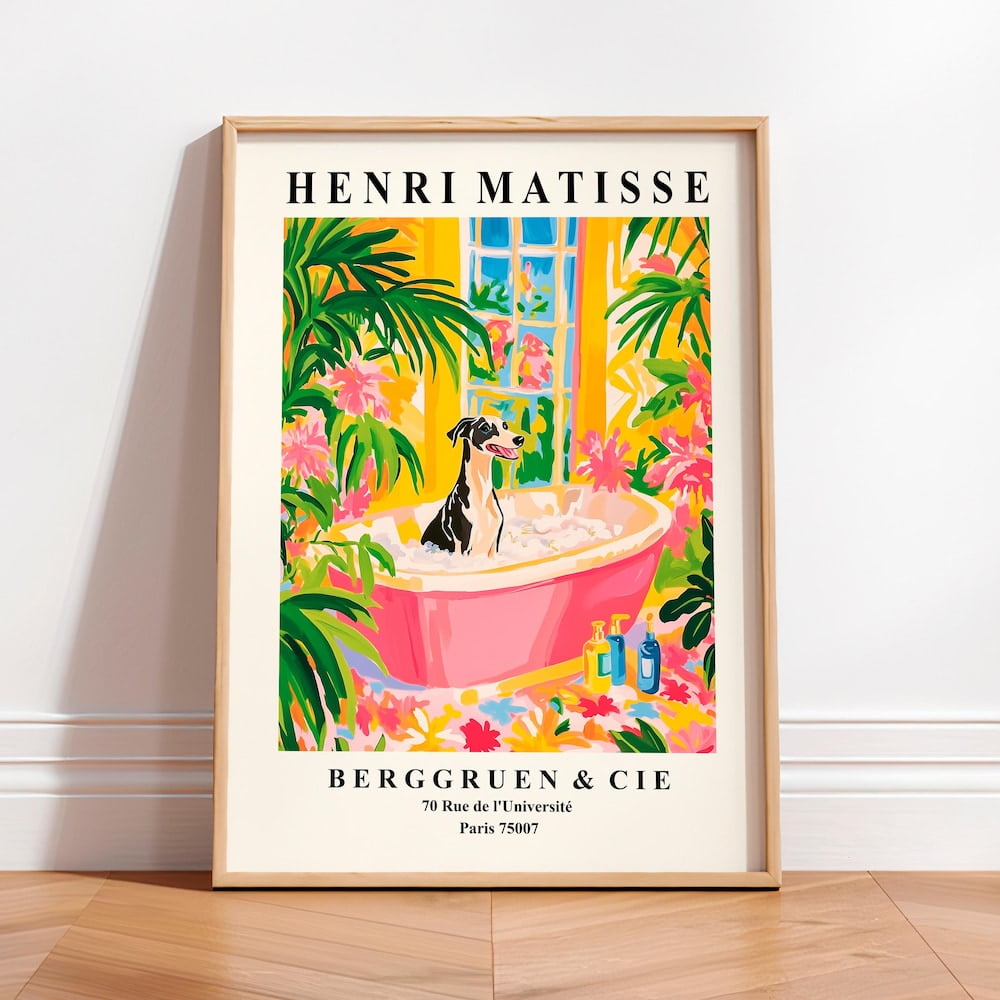 Greyhound In Bathtub, Funny Bathroom Decor, Henri Matisse Dog Art Print ...