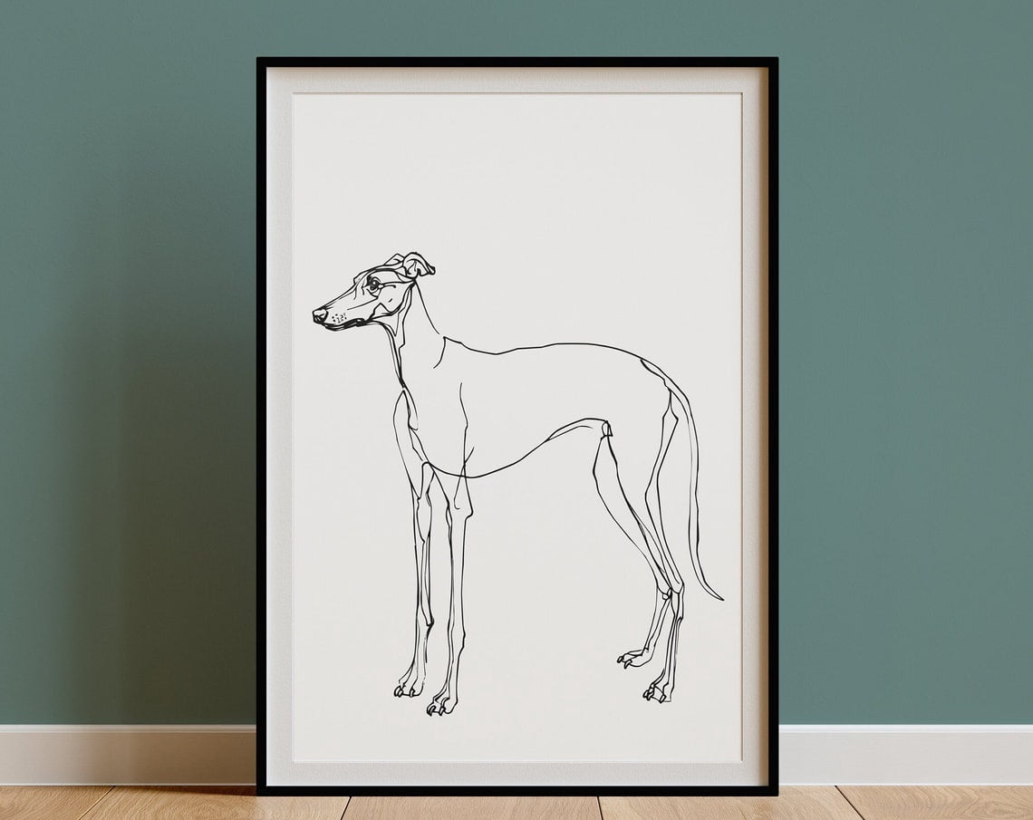 Greyhound Wall Art Print, Minimalist Line Drawing Poster, Ugly Badly ...