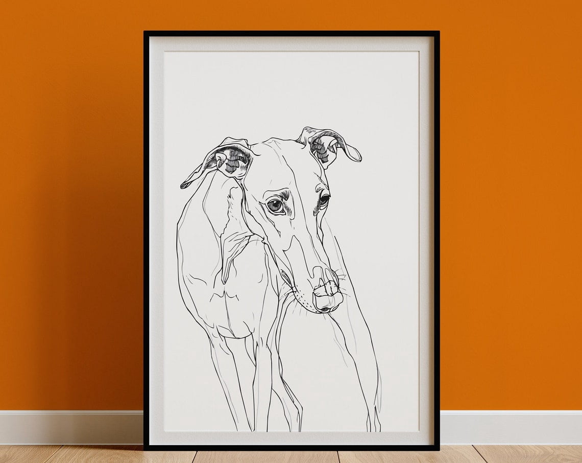 Greyhound Wall Art Print, Ugly Badly Drawn Pet Portrait, Minimalist ...