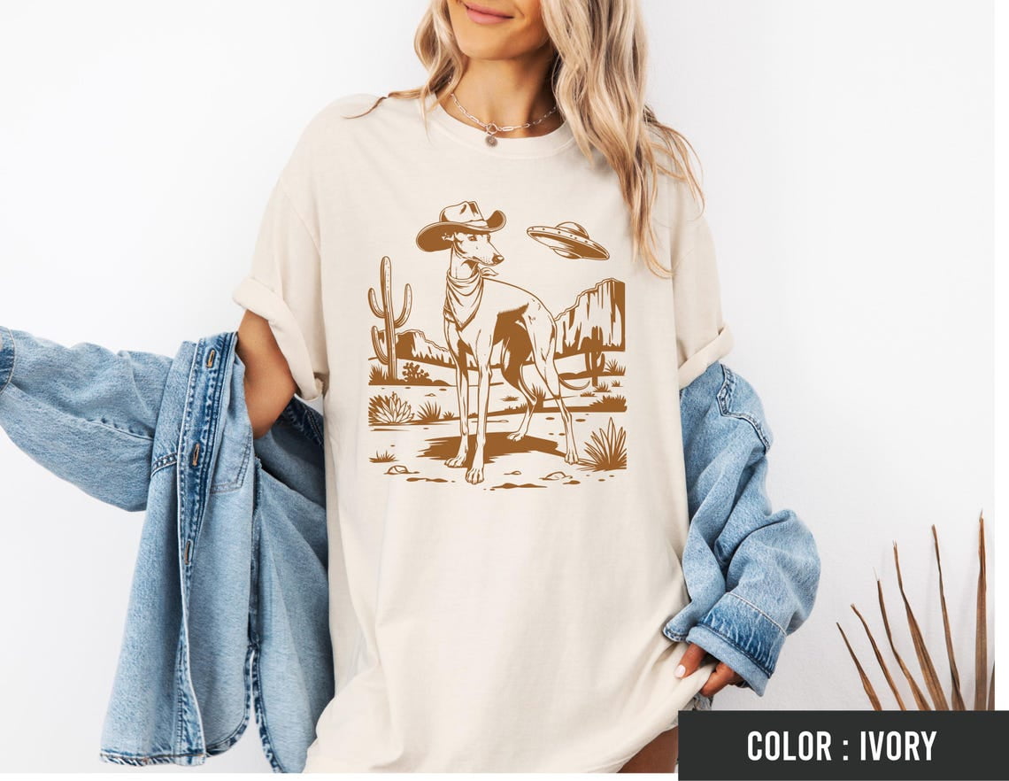 Greyhound Western Ufo Shirt, Whippet Funny Alien Wrangler, Retro ...