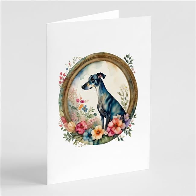 Greyhound and Flowers Greeting Cards and Envelopes Pack of 8 7 in x 5 ...