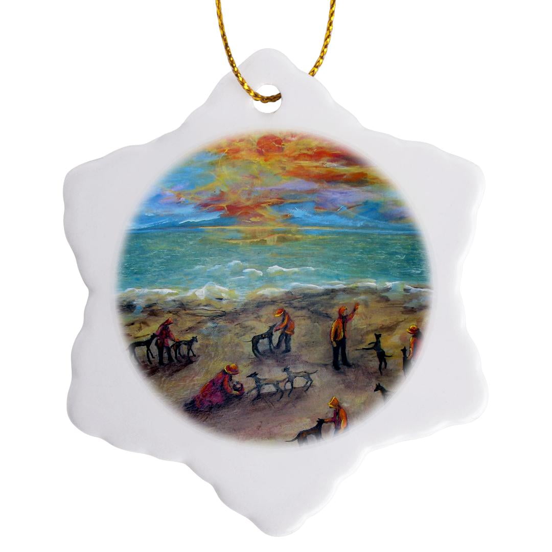 3drose, Greyhounds at Sunset, Kids and Dogs Play at the Beach, 3 inch ...