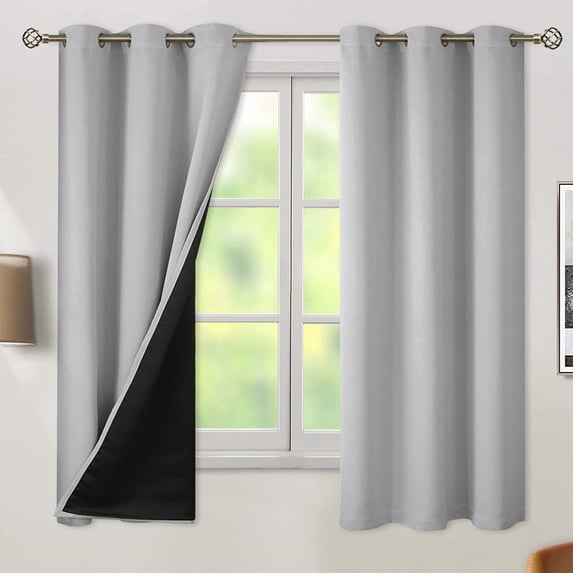Greyish White 100% Blackout Curtains for Bedroom 69 Inch Length 2 ...