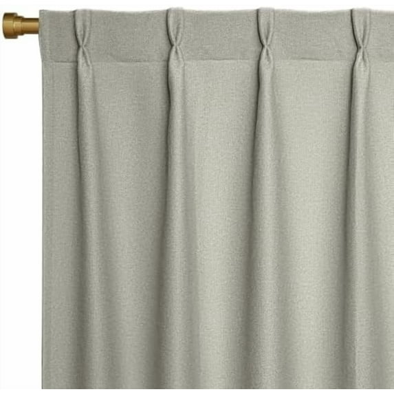 Greyish White Pinch Pleated Thick Linen Curtains 84 Inch Long 2 Panel ...