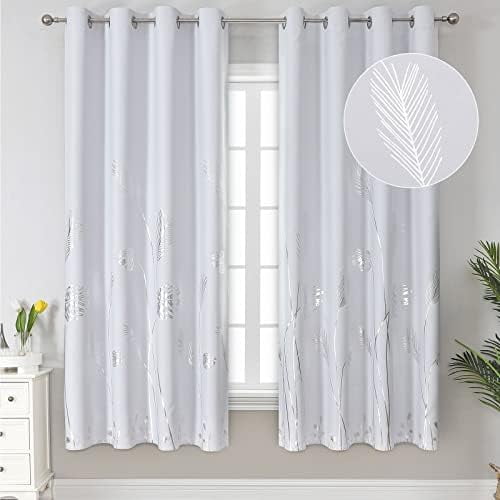 Greyish White and Silver Print Curtains 72 Inches Long Room Darkening ...