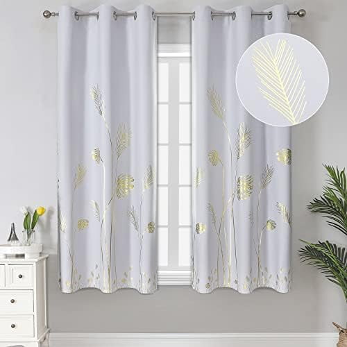 Greyish White Window Curtain Panels 63 Inches Palm Wheat Pattern ...
