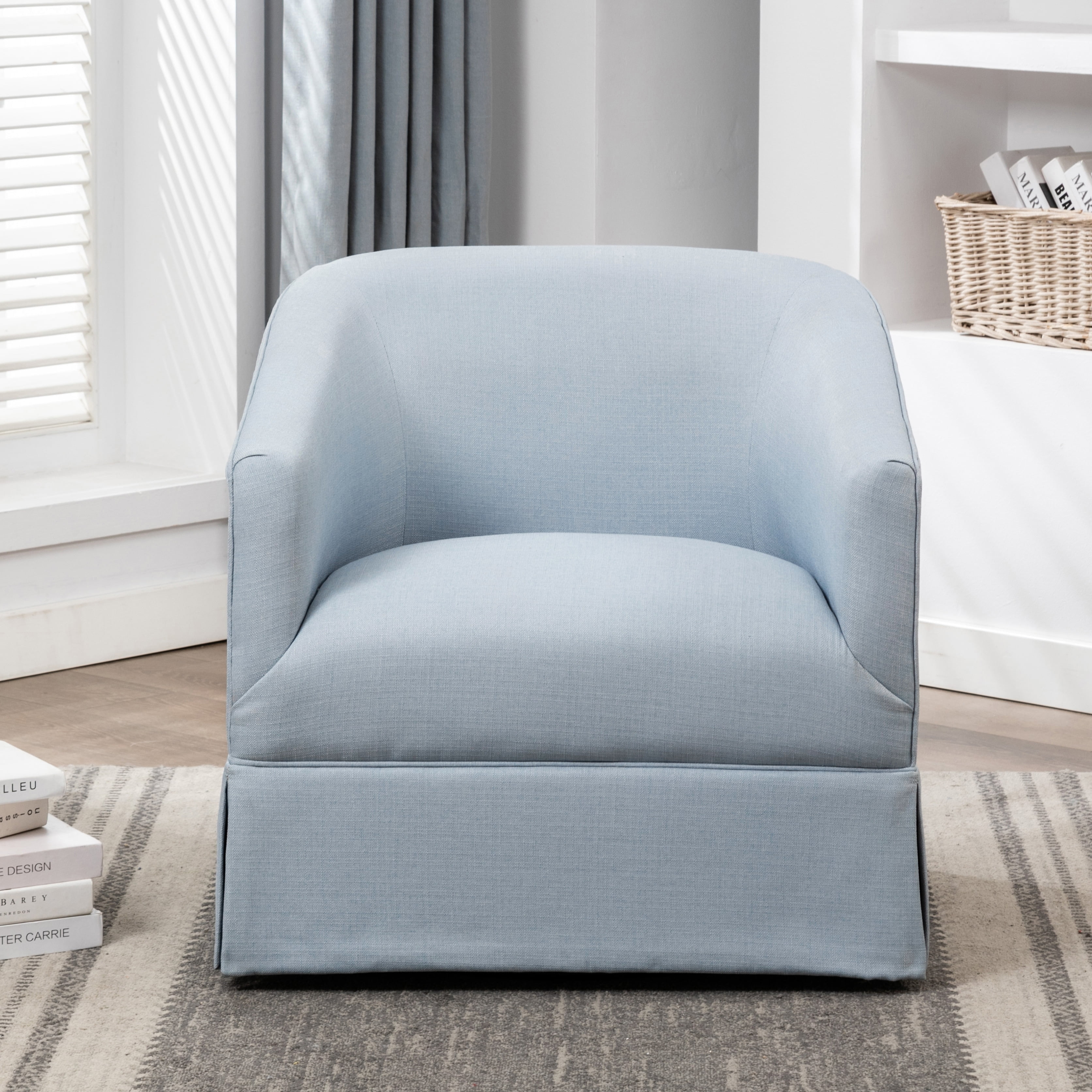 Greyson Living Elayne Skirted Fabric Swivel Accent Chair by Sky Blue ...
