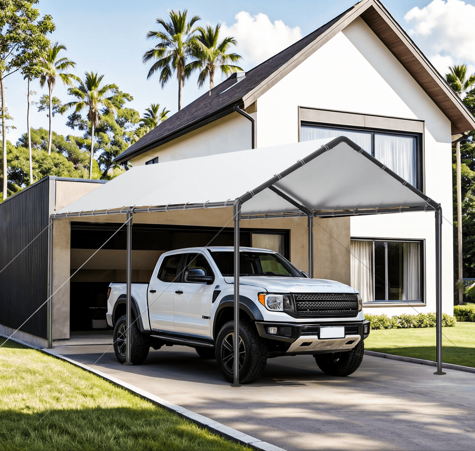 Grezjxc Heavy Duty Vehicle Shelter, 10x20ft Metal Carport Canopy ...