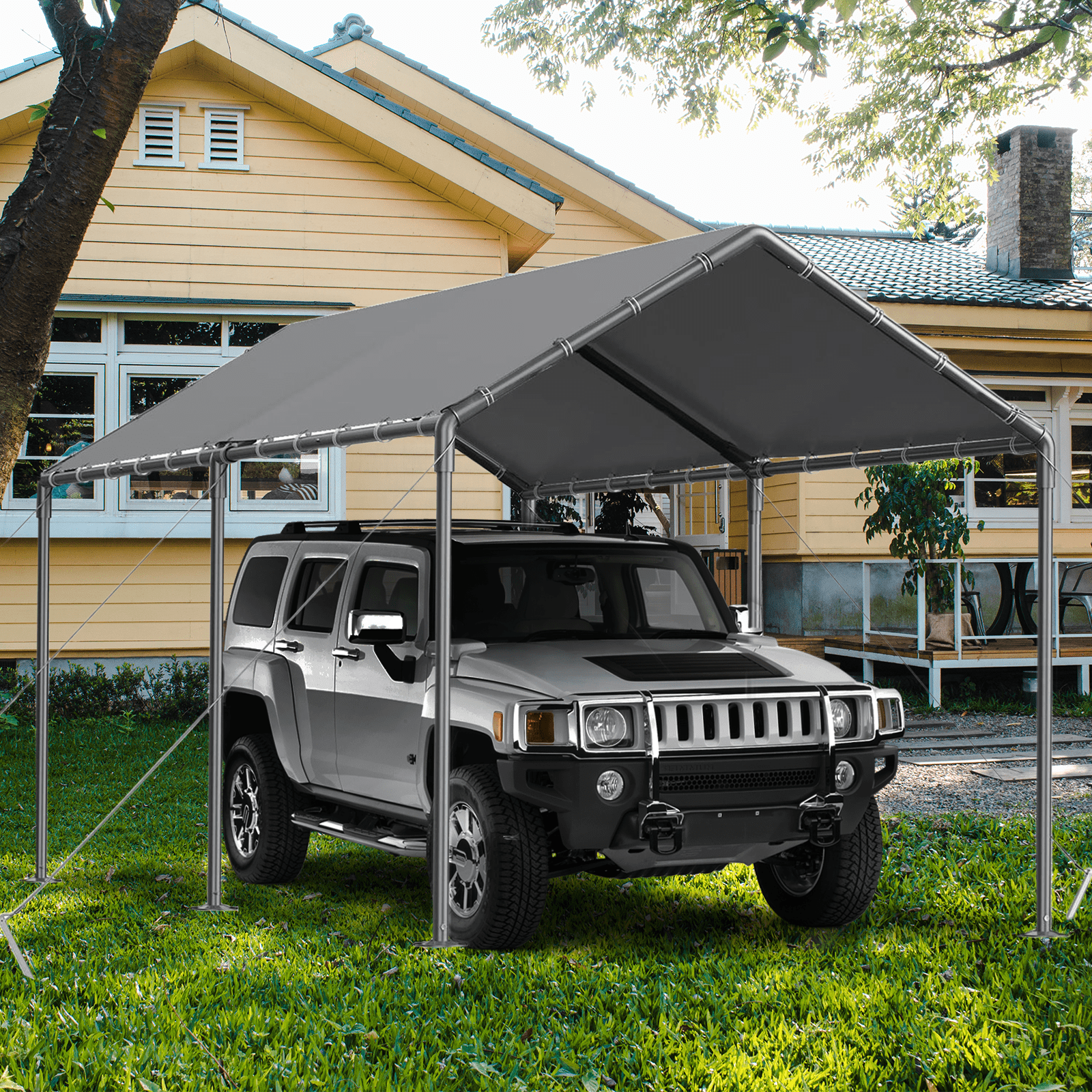 Grezjxc 10x20 ft Metal Carport Car Canopy Portable Car Tent Garage ...