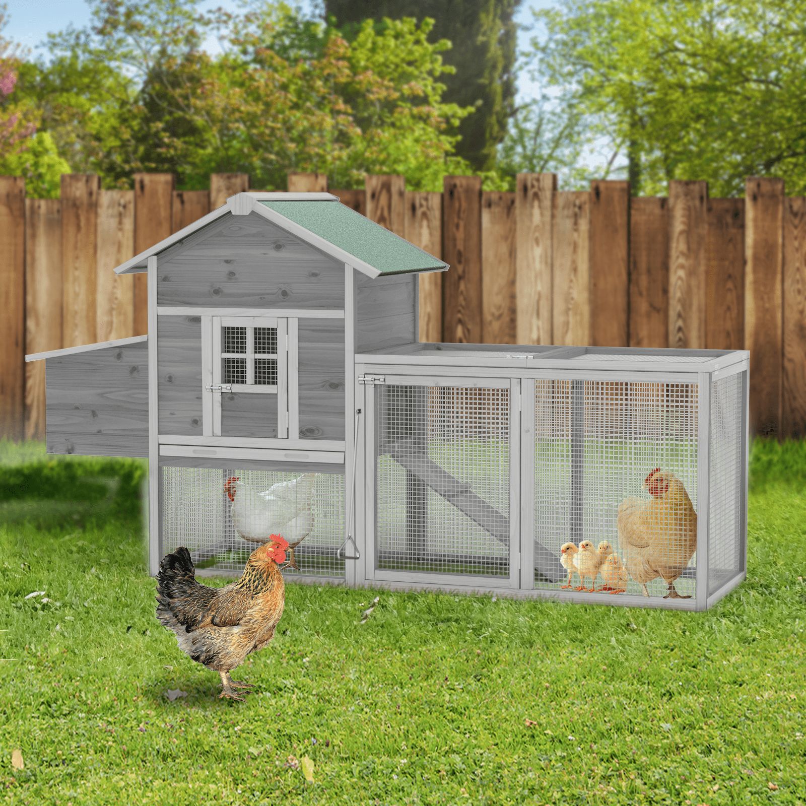 Grezjxc Chicken Coop Large Wooden Outdoor Hutch Hen Cage with ...