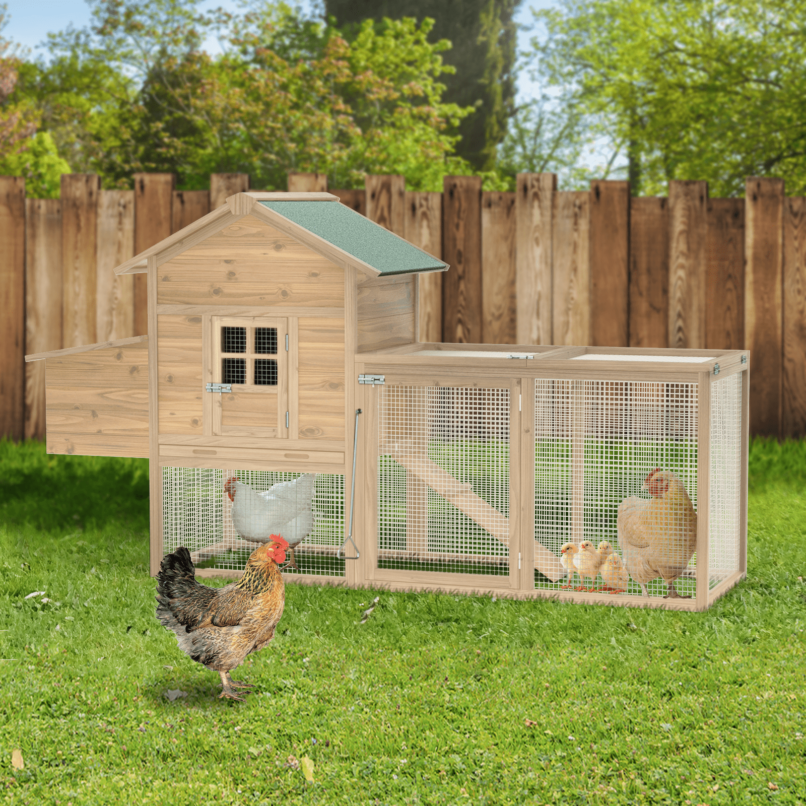 Grezjxc Chicken Coop Large Wooden Outdoor Hutch Hen Cage with ...