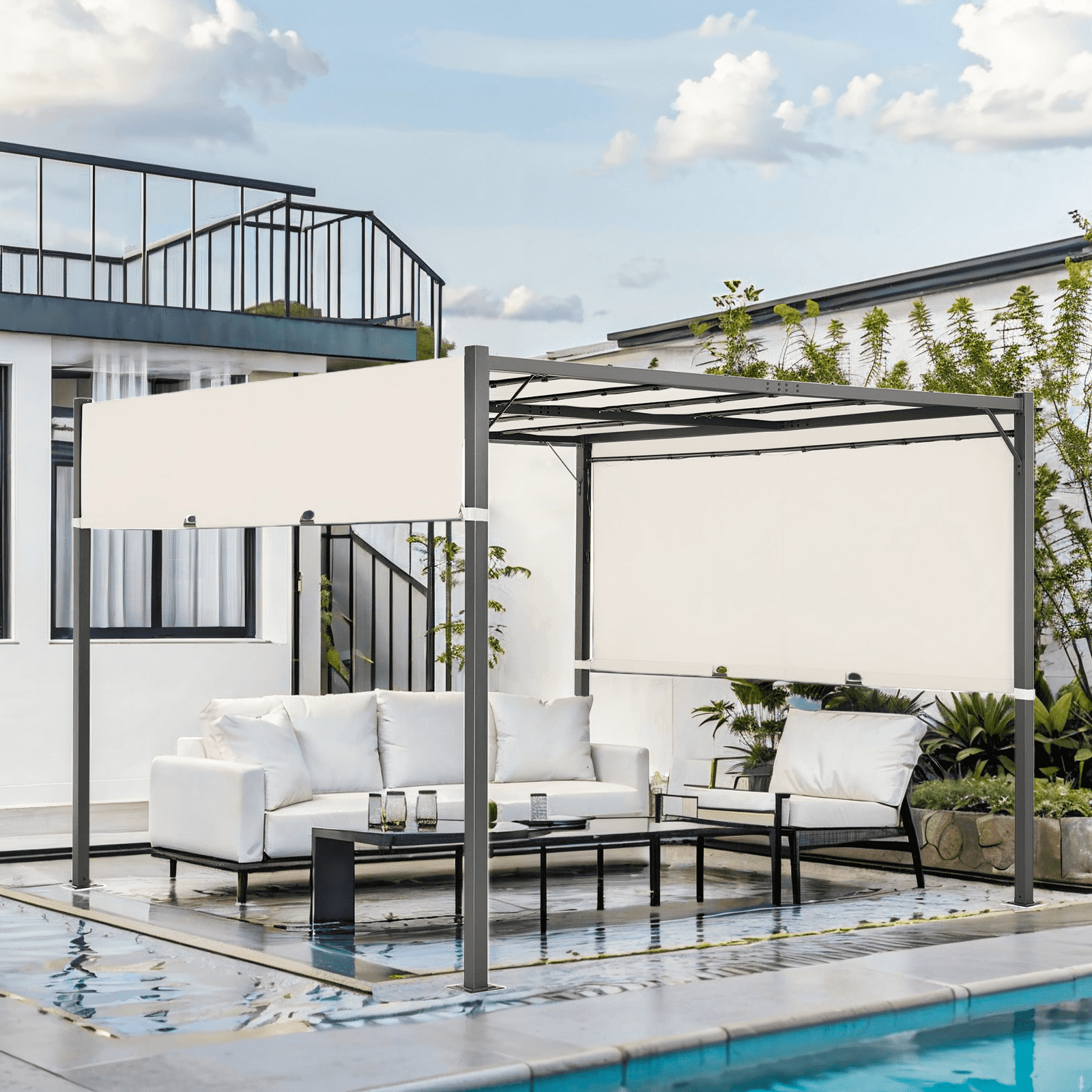 Grezone 10x10 Ft Outdoor Pergola with Solar LED, Adjustable Roof ...
