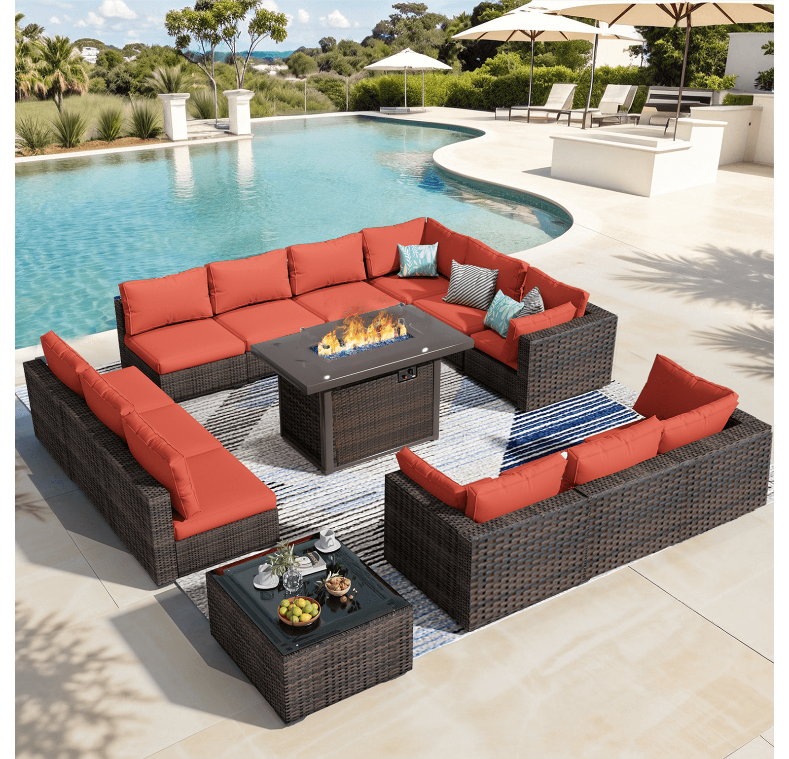 Grezone 14 PCS Outdoor Gas Fire Pit Patio Conversation Set, Sectional ...